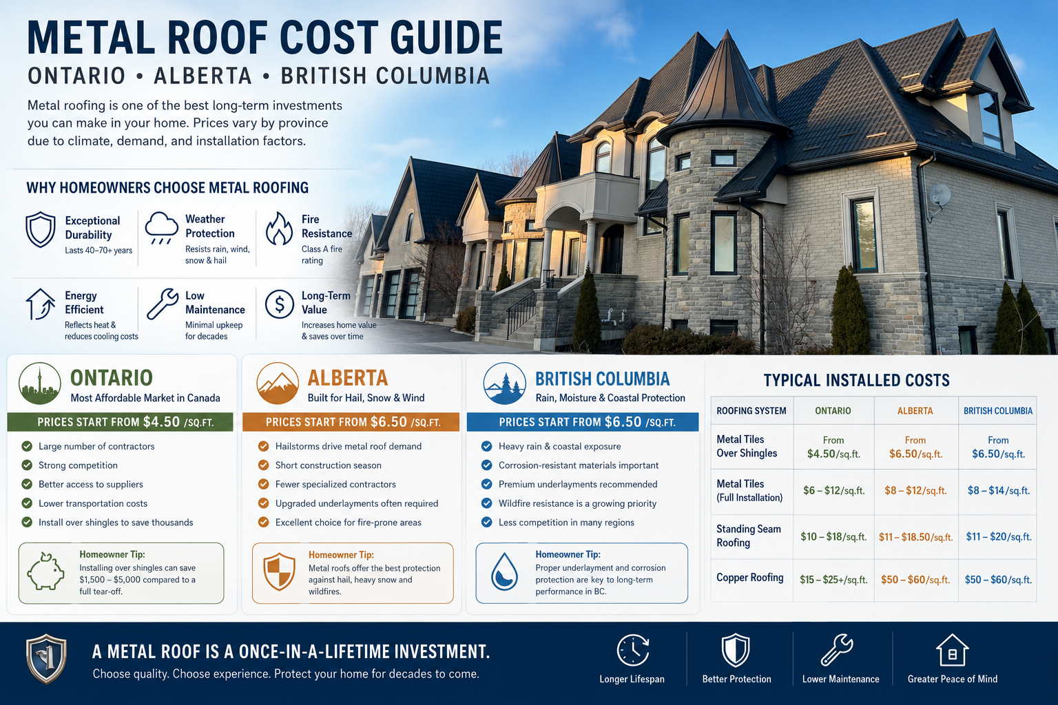 How Much a Metal Roof Costs in Canada (2026) By Provinces